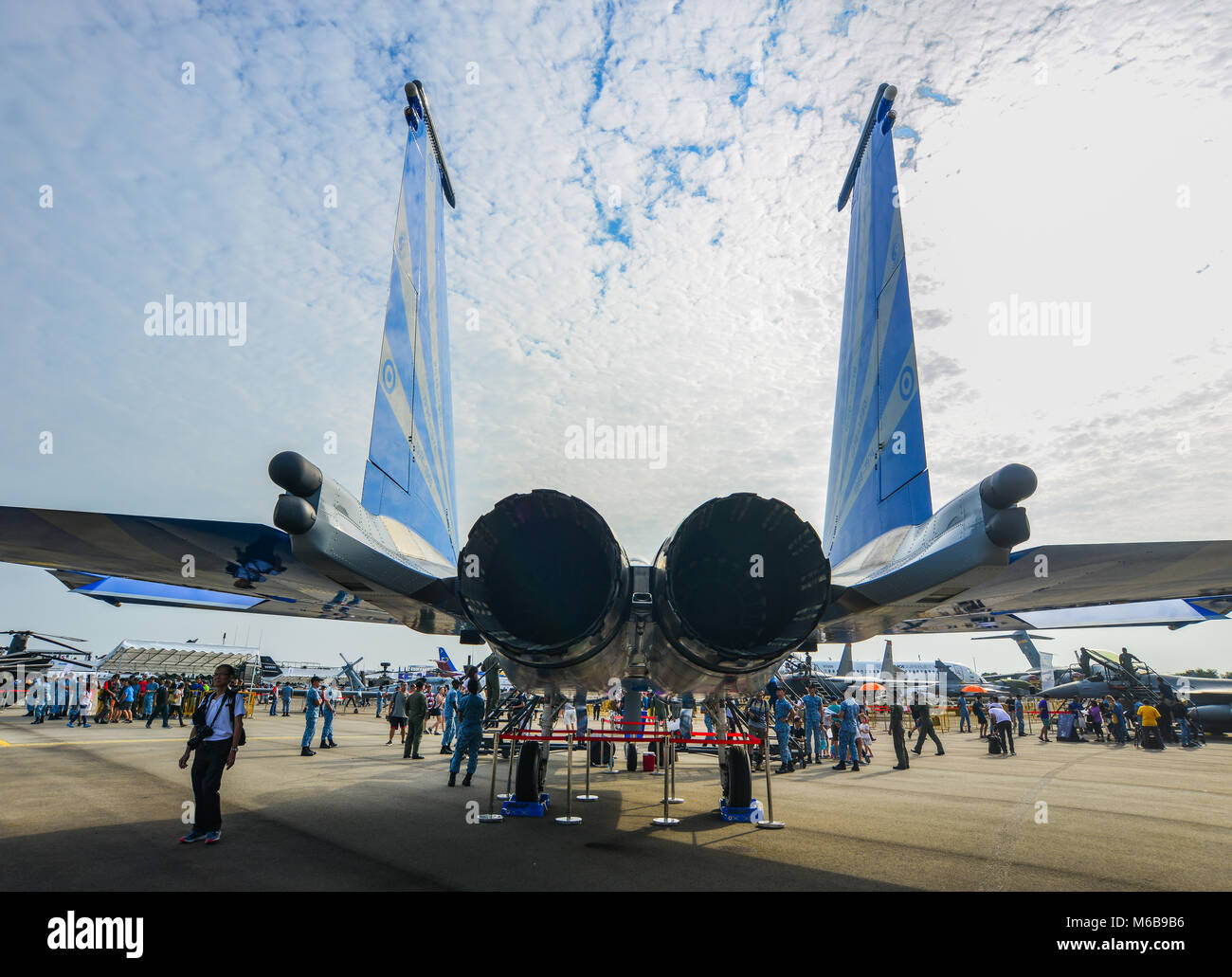 Singapore - Feb 10, 2018. A Blue F-15SG Strike Eagle 50 RSAF aircraft ...