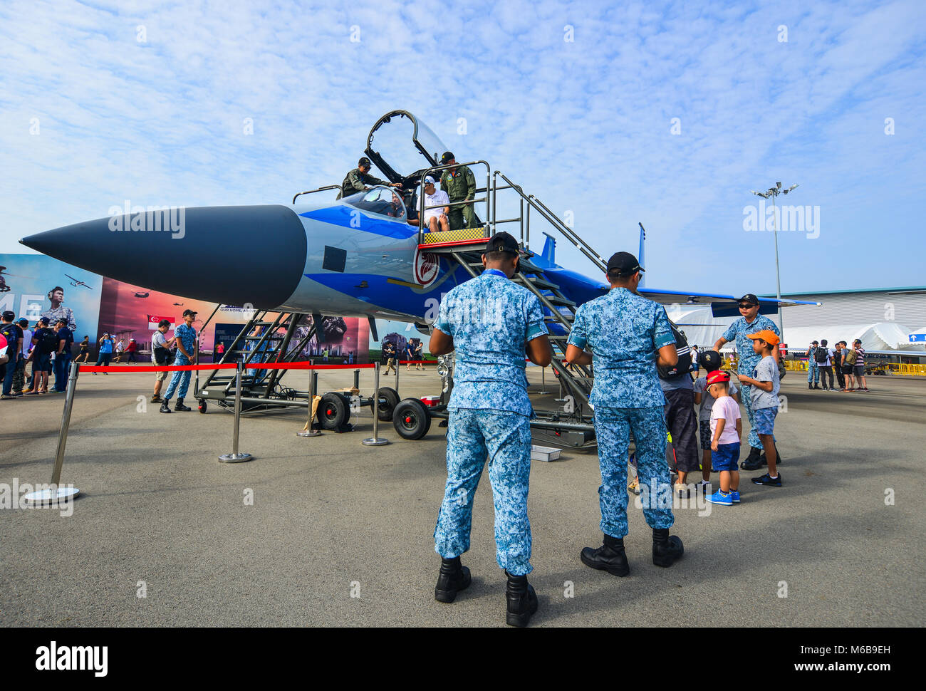 Singapore - Feb 10, 2018. A Blue F-15SG Strike Eagle 50 RSAF aircraft ...