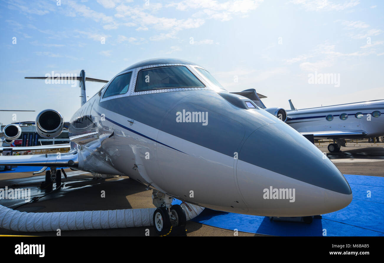 Singapore - Feb 10, 2018. A private jet on display at the 2018 ...
