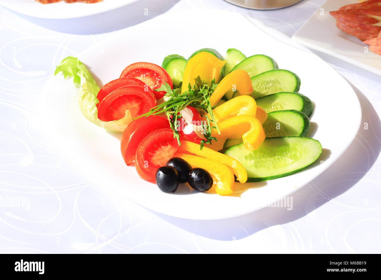 catering table set service with silverware and glass Stock Photo - Alamy