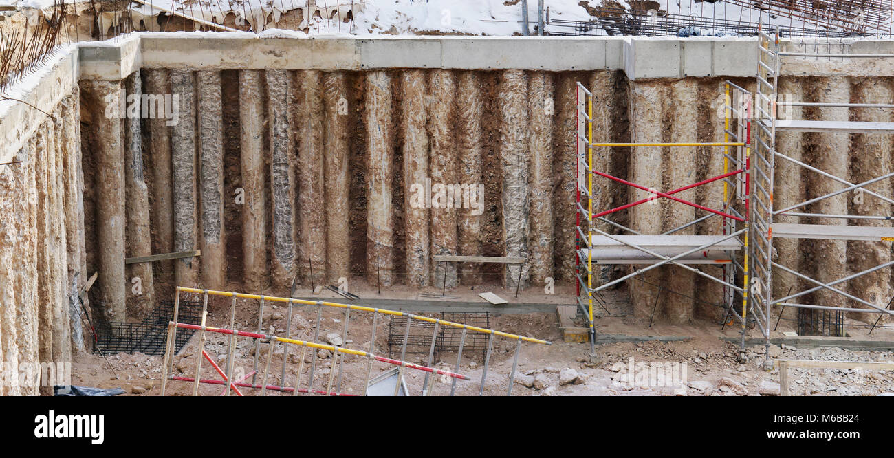 The pit of the new building under construction in the city is fortified ...