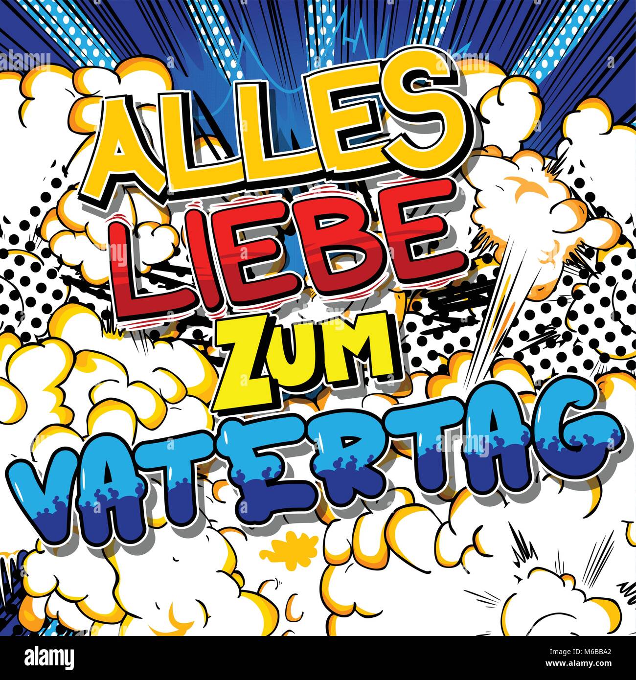 Happy fathers day card. German version. Vector illustrated comic book ...