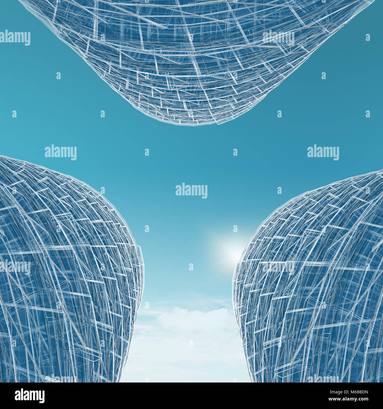 Three skyscrapers 3d rendering construction Stock Photo - Alamy