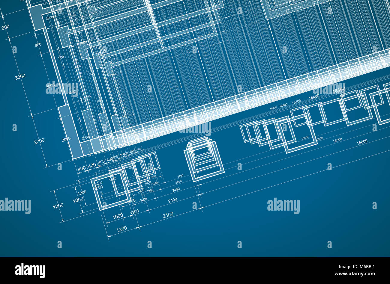 Abstract blueprint 3d rendering construction Stock Photo - Alamy