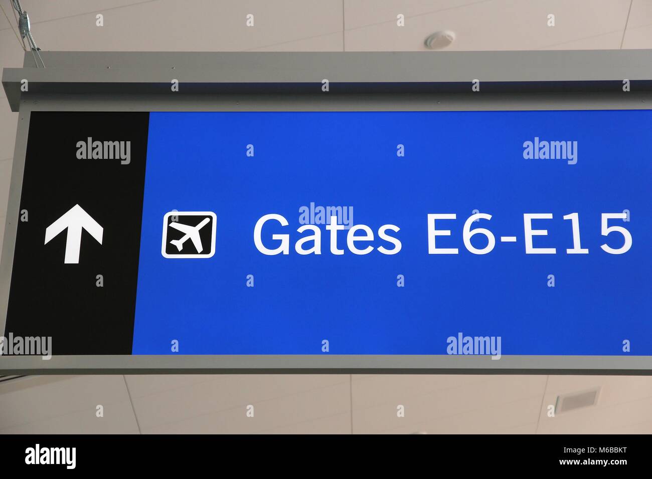 Generic airport signage in Las Vegas. Illuminated gates sign Stock ...