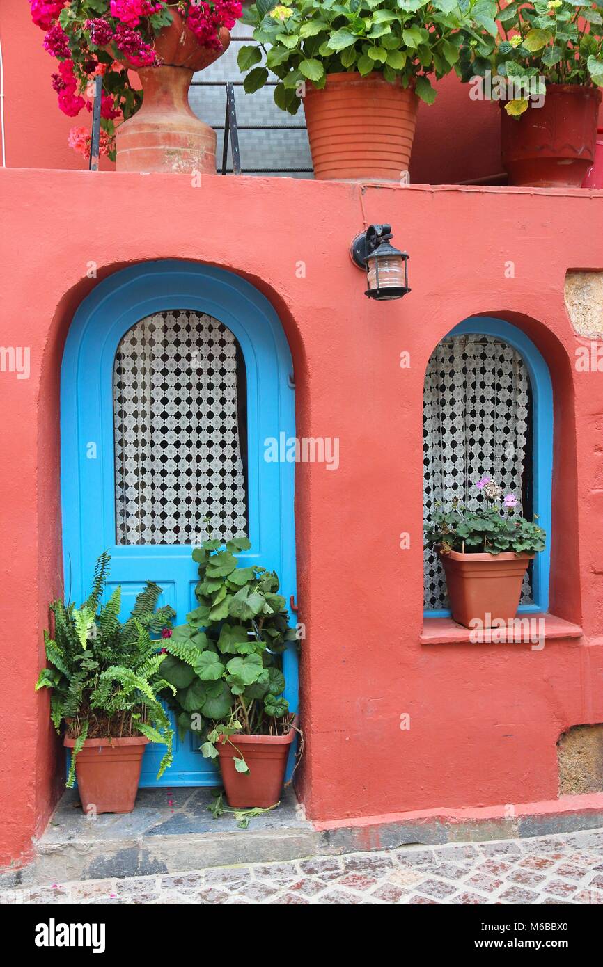 Chania, town on Crete island in Greece. Old town architecture with ...