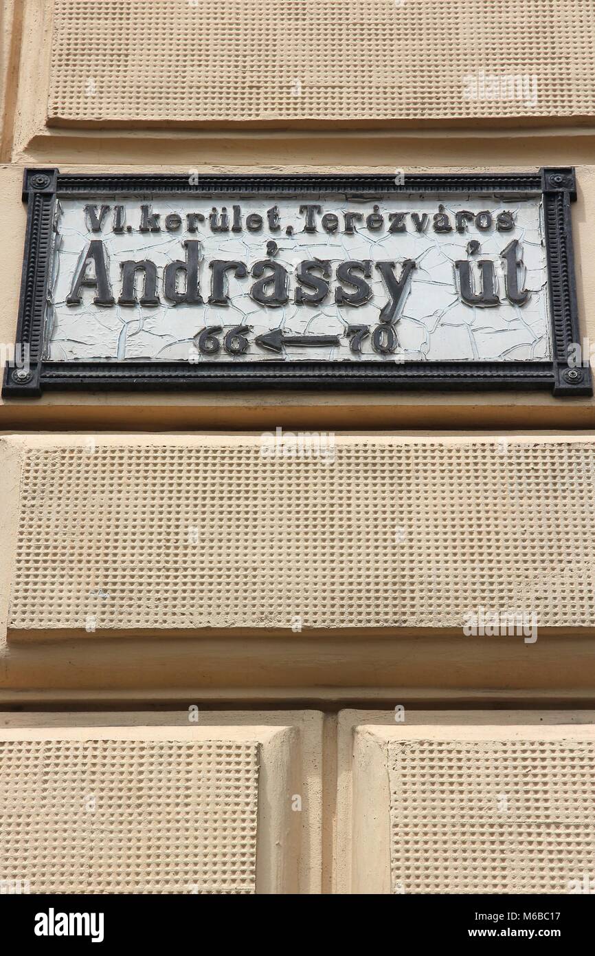 Budapest, Hungary - Andrassy Utca (Andrassy Street) sign. One of most ...