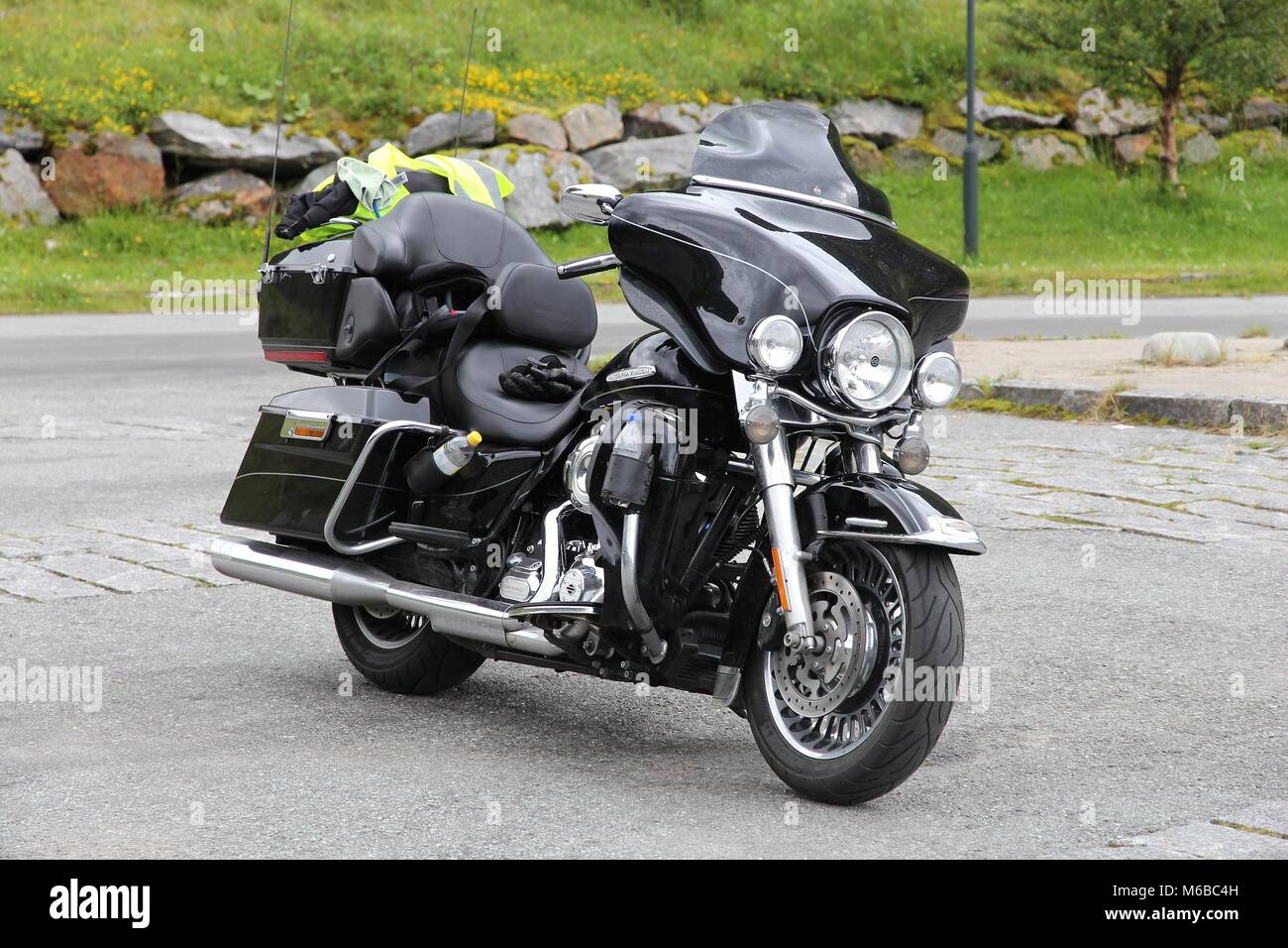 NORDLAND, NORWAY - JULY 25, 2015: Harley-Davidson motorcycle parked in ...