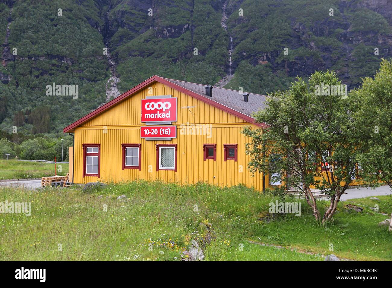 STORVIKA, NORWAY - JULY 25, 2015: Coop Marked supermarket in Norway. It ...