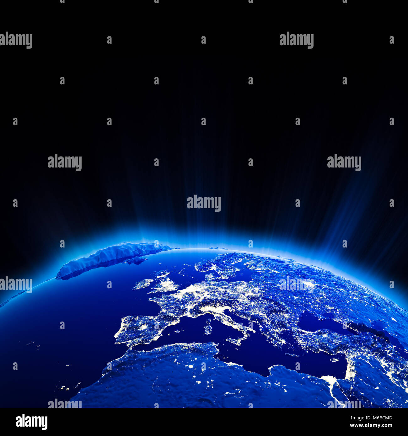 Europe city lights at night 3d rendering Stock Photo - Alamy