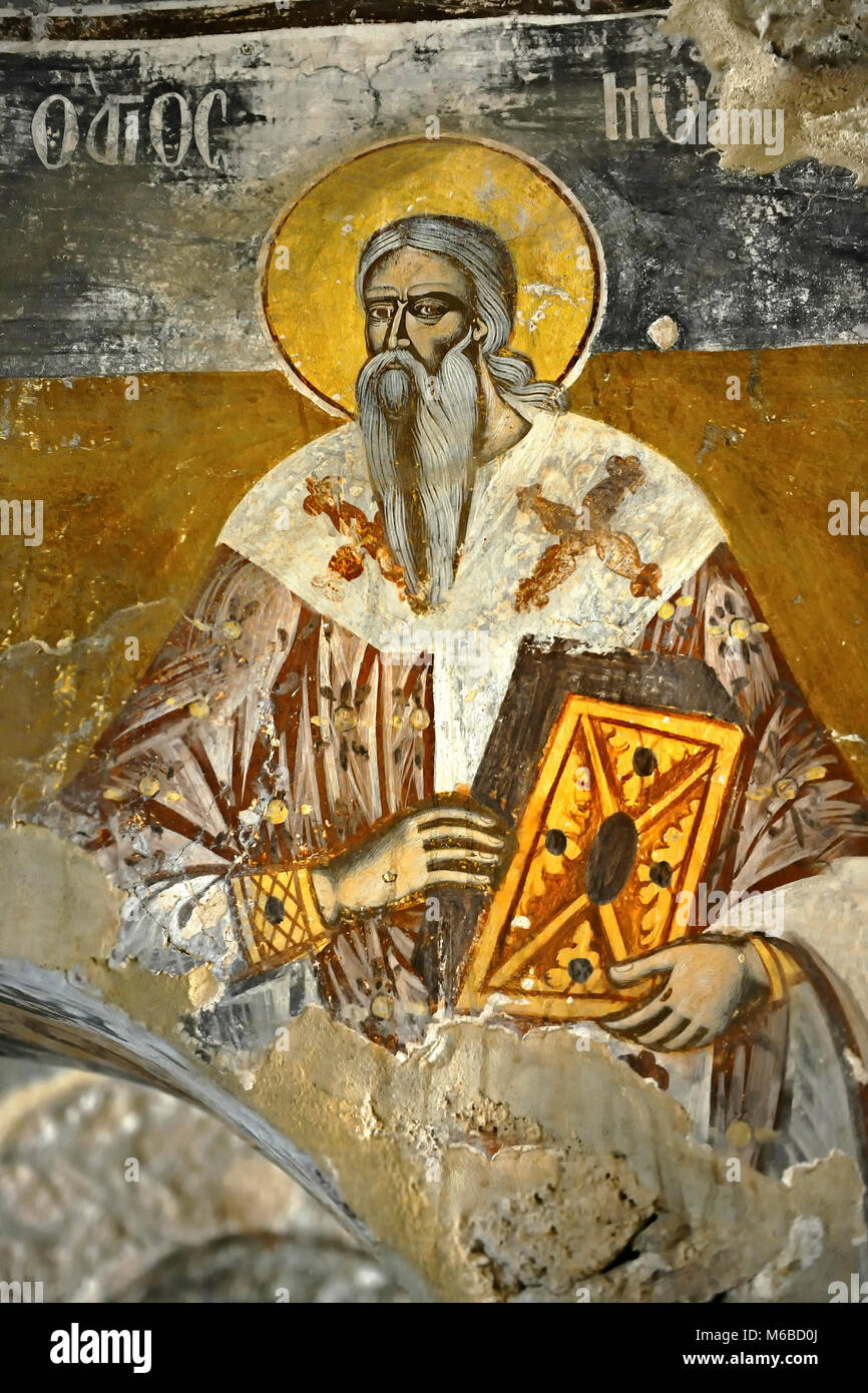 Byzantine fresco of the church of Saint Nicolas. Mystras , Sparta, the ...