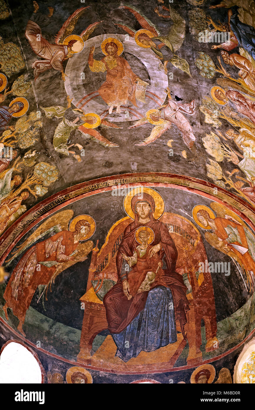 Fresco of the Madonna, Virgin Mary,in the Byzantine Orthodox monastery ...