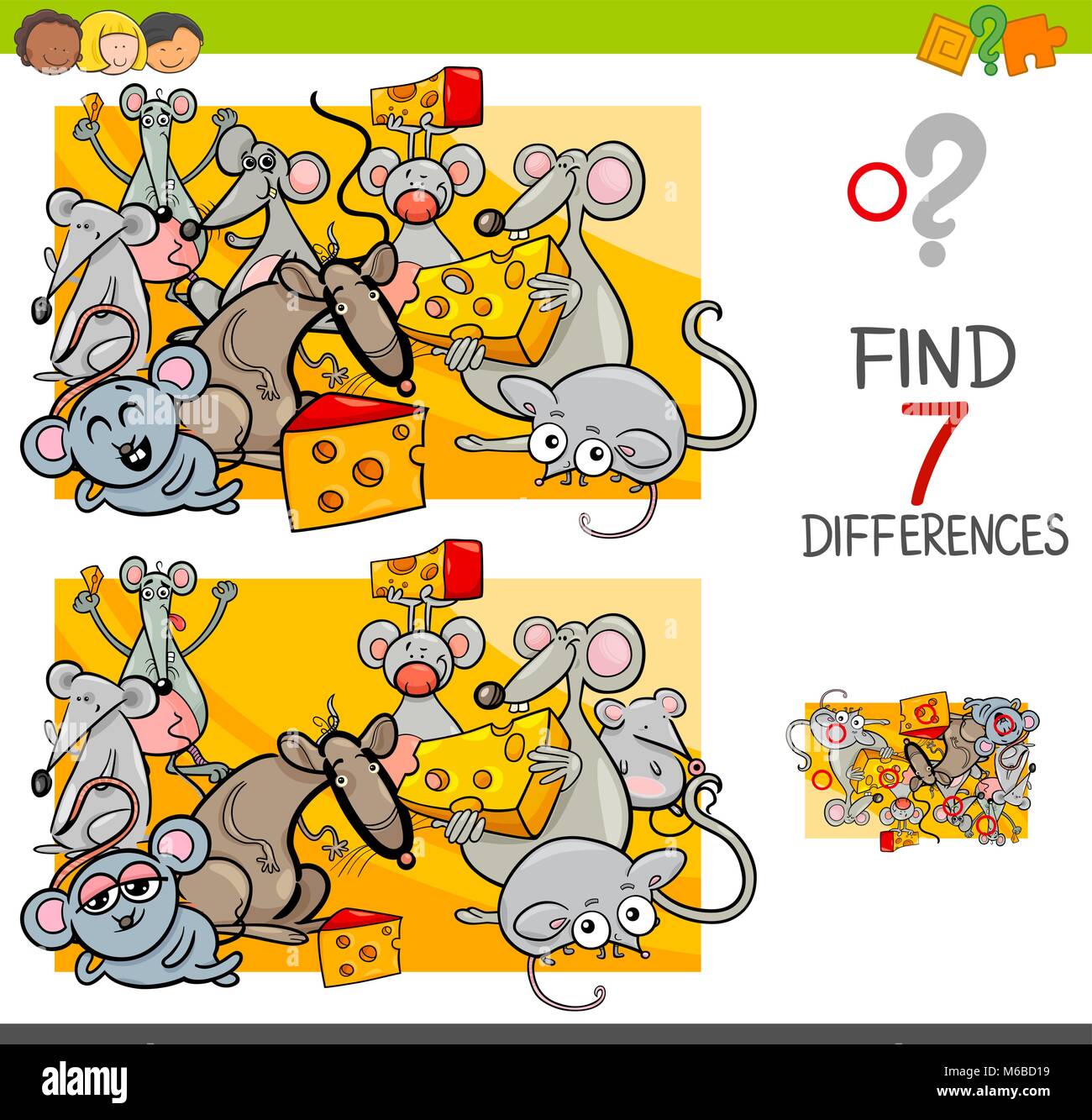 Cartoon Illustration of Finding Seven Differences Between Pictures ...