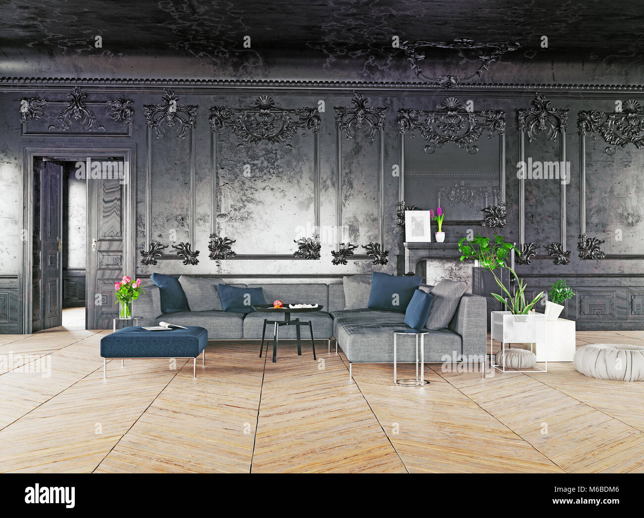 Black style luxury interior. 3d rendering concept Stock Photo - Alamy