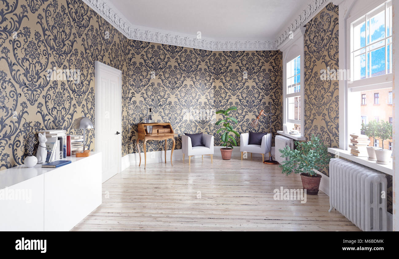 living hall interior. 3d rendering design concept Stock Photo - Alamy