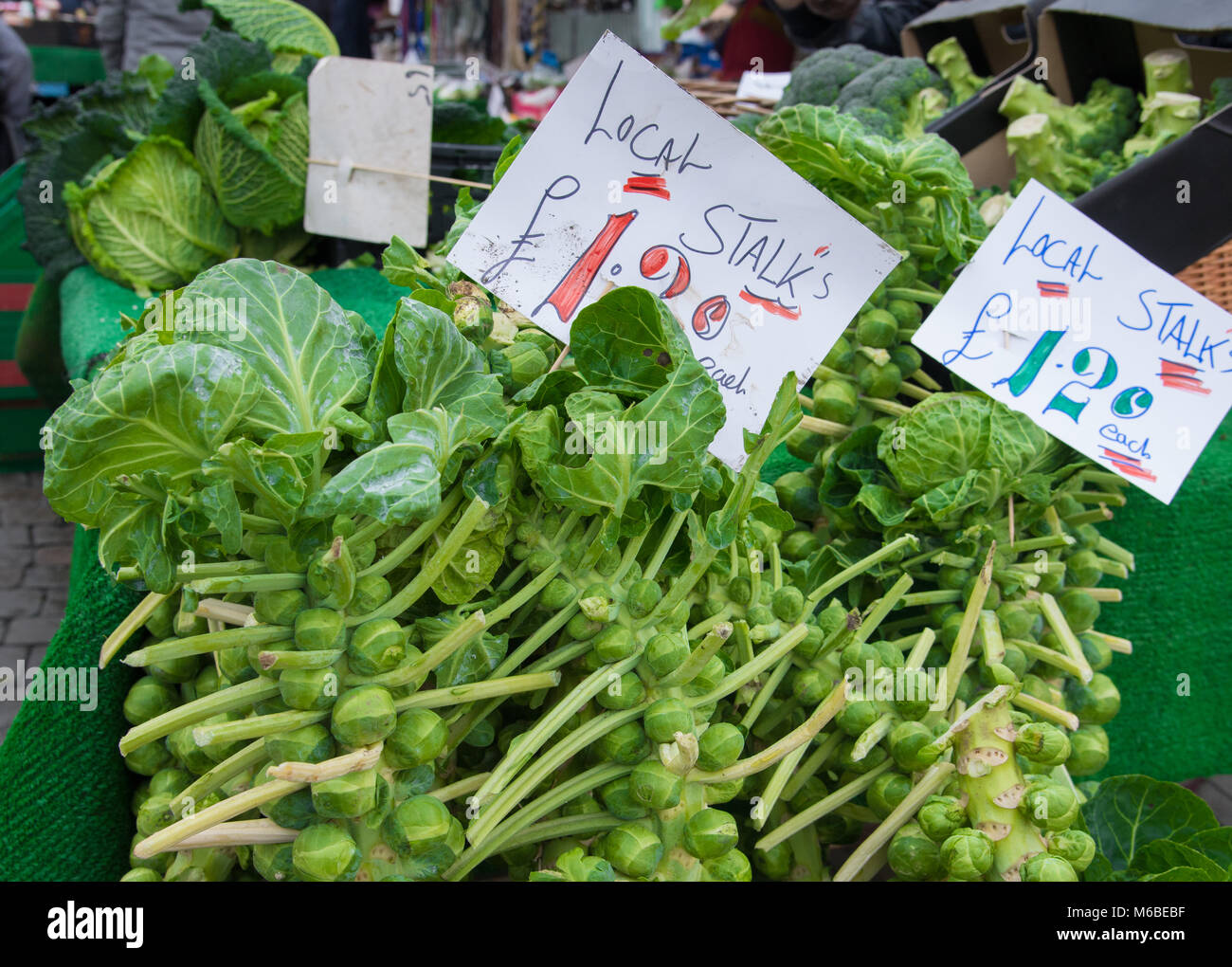 Fresh locally grown brussels sprouts on sale on a market stall Stock ...