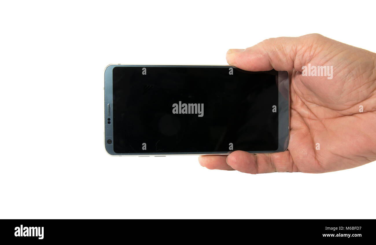 male hand with mobile phone Stock Photo - Alamy