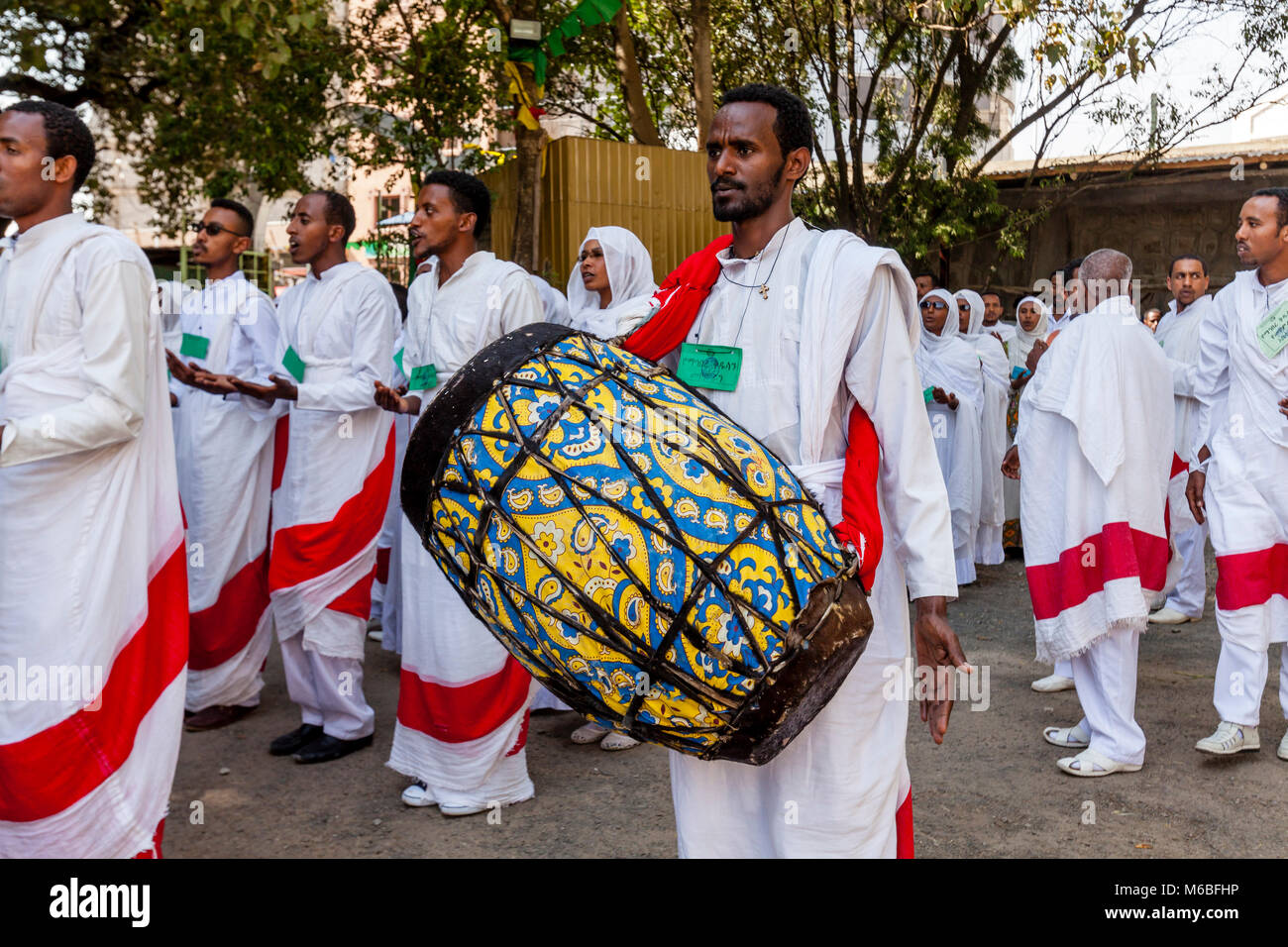 Ethiopian Orthodox Christians Dressed In Traditional White Celebrate ...