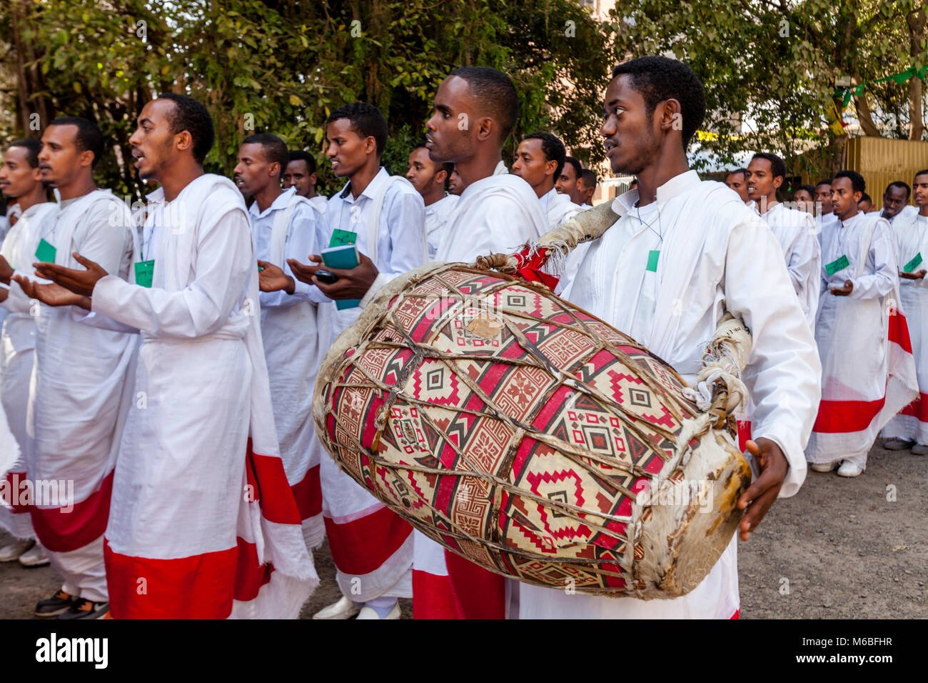 Ethiopian Orthodox Christians Dressed In Traditional White Celebrate ...