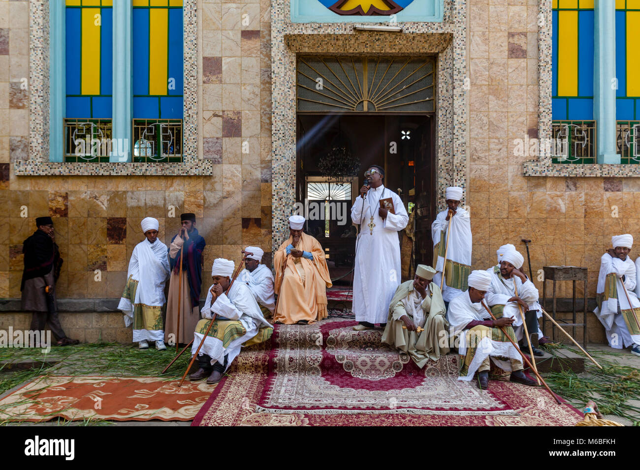 An Ethiopian Orthodox Christian Priest Gives A Sermon At Kidist Mariam ...
