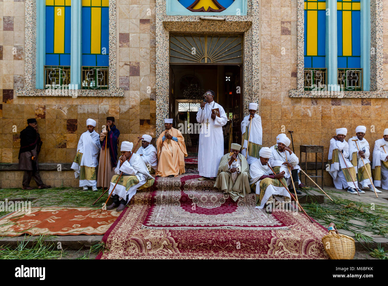 An Ethiopian Orthodox Christian Priest Gives A Sermon At Kidist Mariam ...
