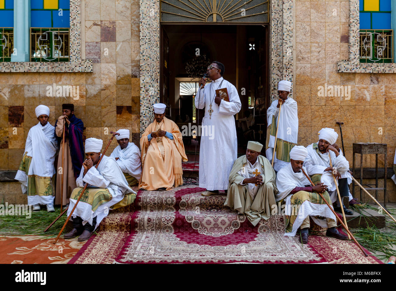 An Ethiopian Orthodox Christian Priest Gives A Sermon At Kidist Mariam ...