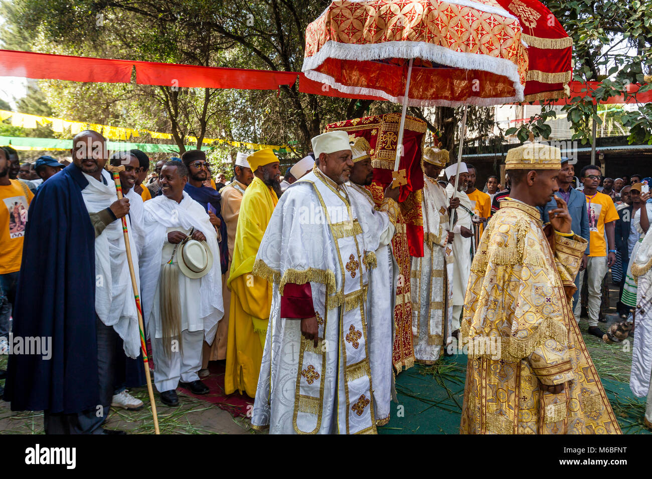 A Procession Of Orthodox Ethiopian Priests and Deacons Leaving Kidist ...