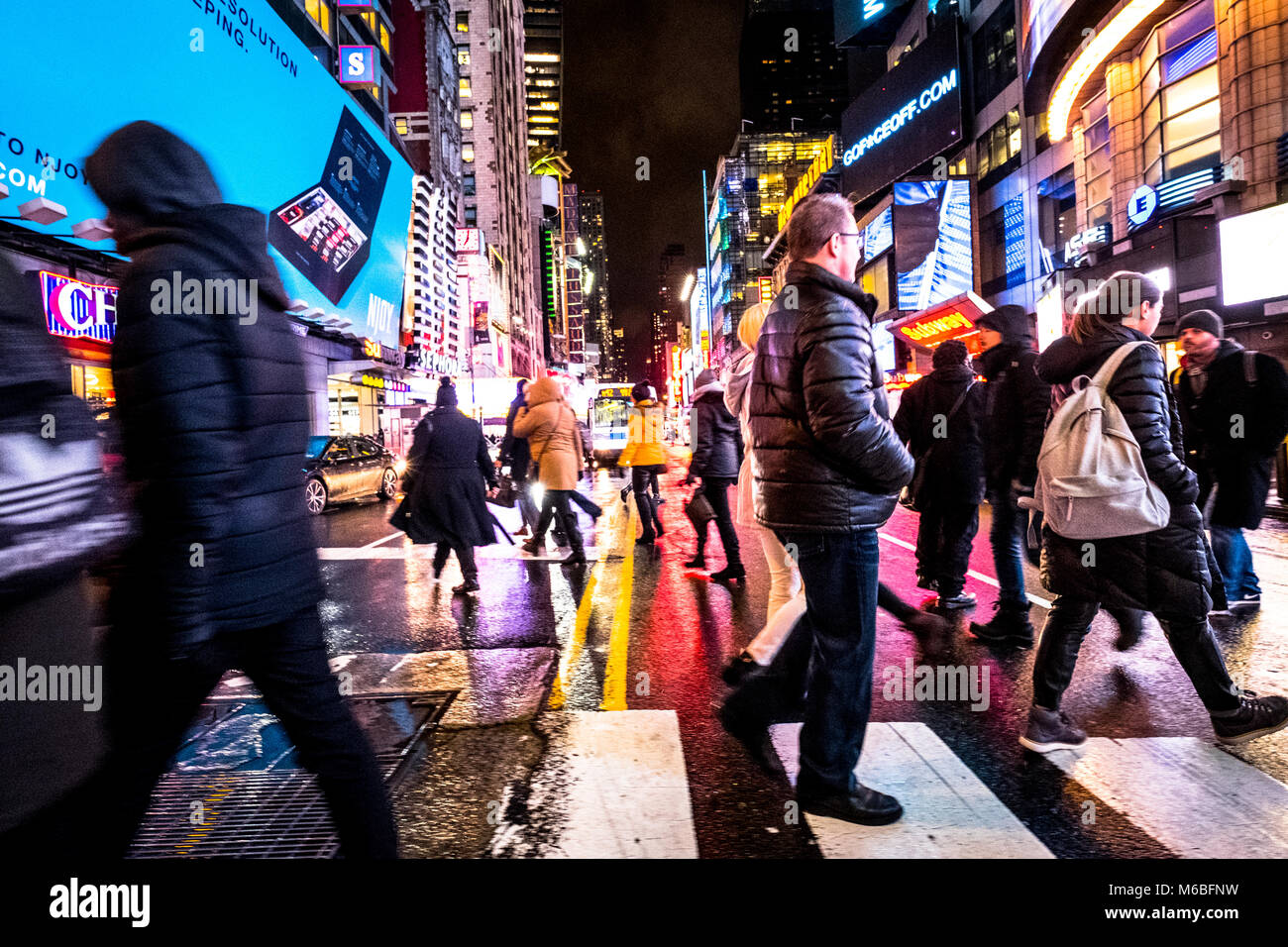 New York City People Walking At Night