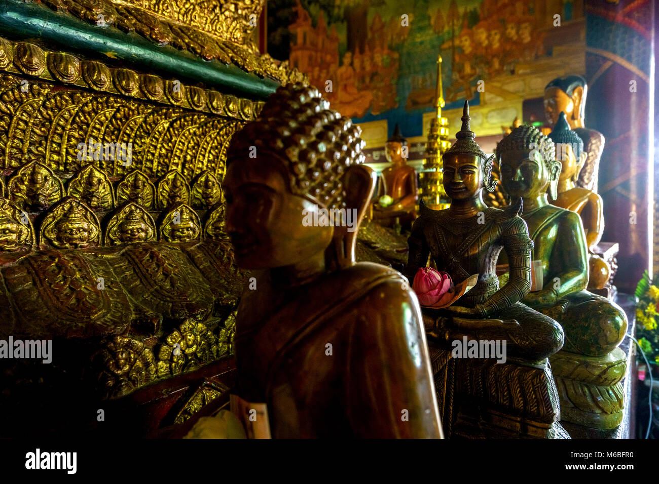 Inside the Wat Phnom temple in Phnom Penh, Cambodia. Beautiful view of ...
