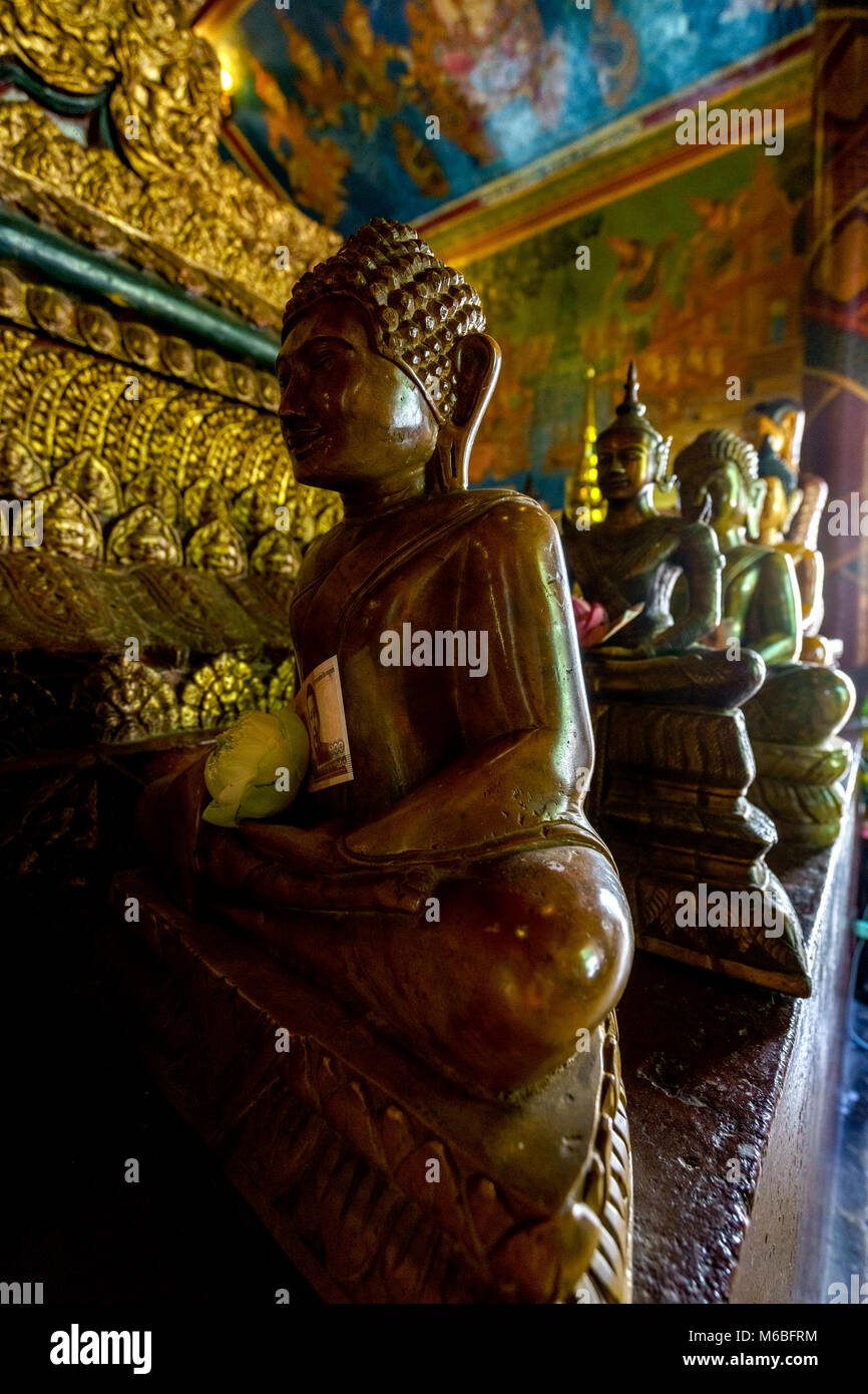 Inside the Wat Phnom temple in Phnom Penh, Cambodia. Beautiful view of ...