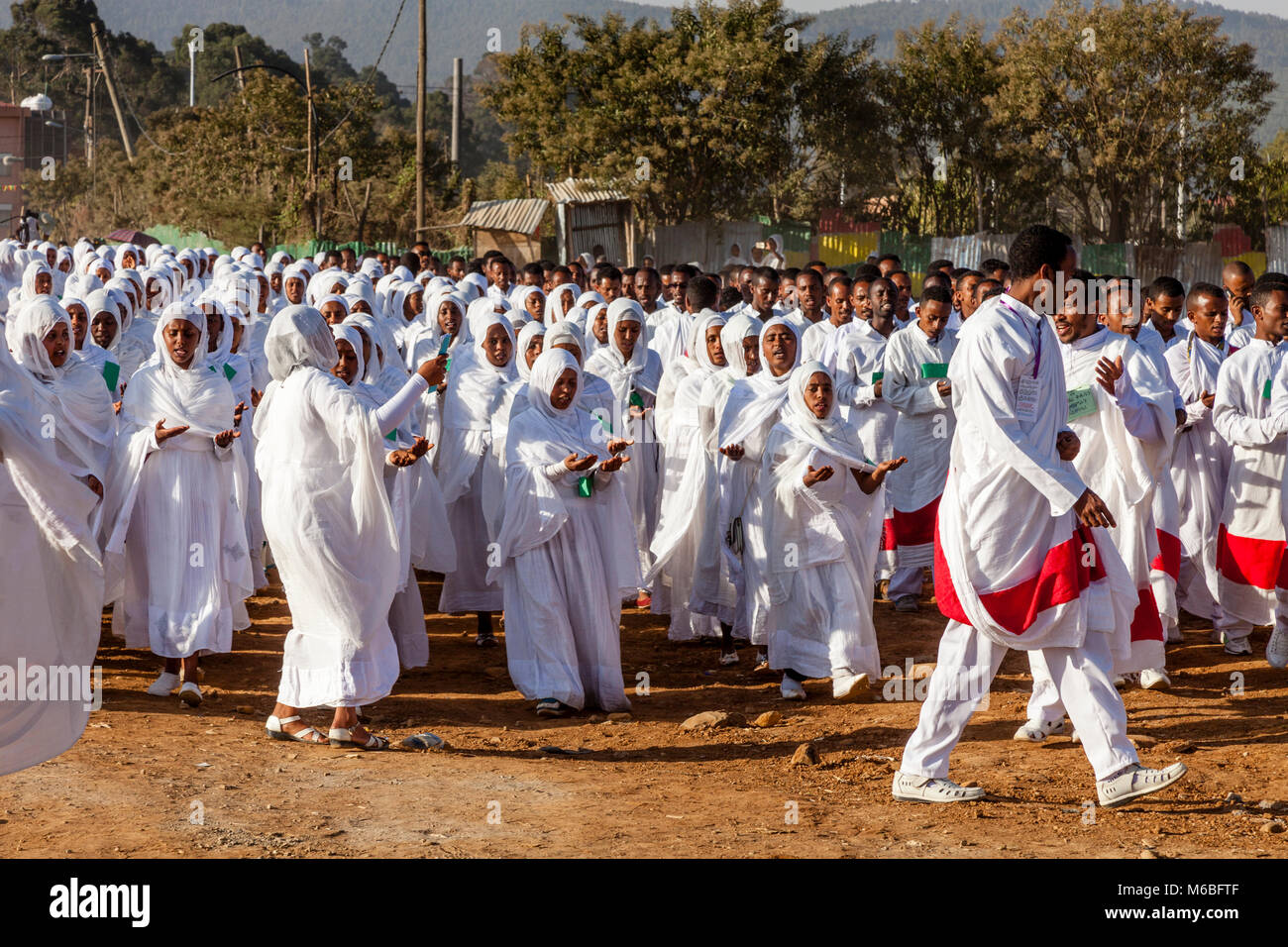 A Procession Of Ethiopian Orthodox Christians Arrive At The Jan Meda ...