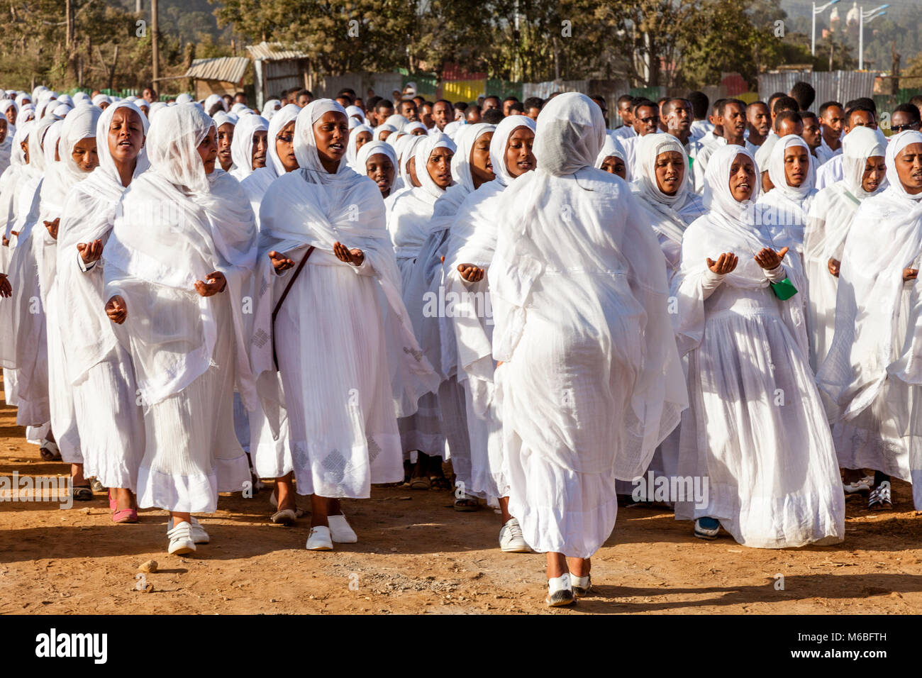 A Procession Of Ethiopian Orthodox Christians Arrive At The Jan Meda ...