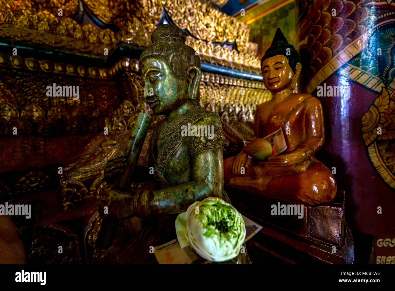 Inside the Wat Phnom temple in Phnom Penh, Cambodia. Beautiful view of ...