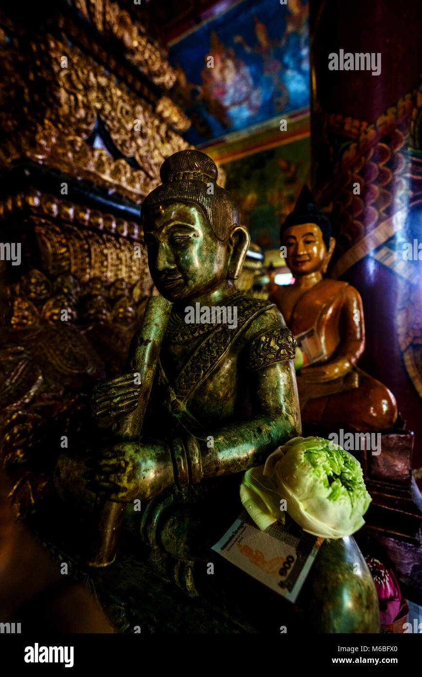Inside the Wat Phnom temple in Phnom Penh, Cambodia. Beautiful view of ...