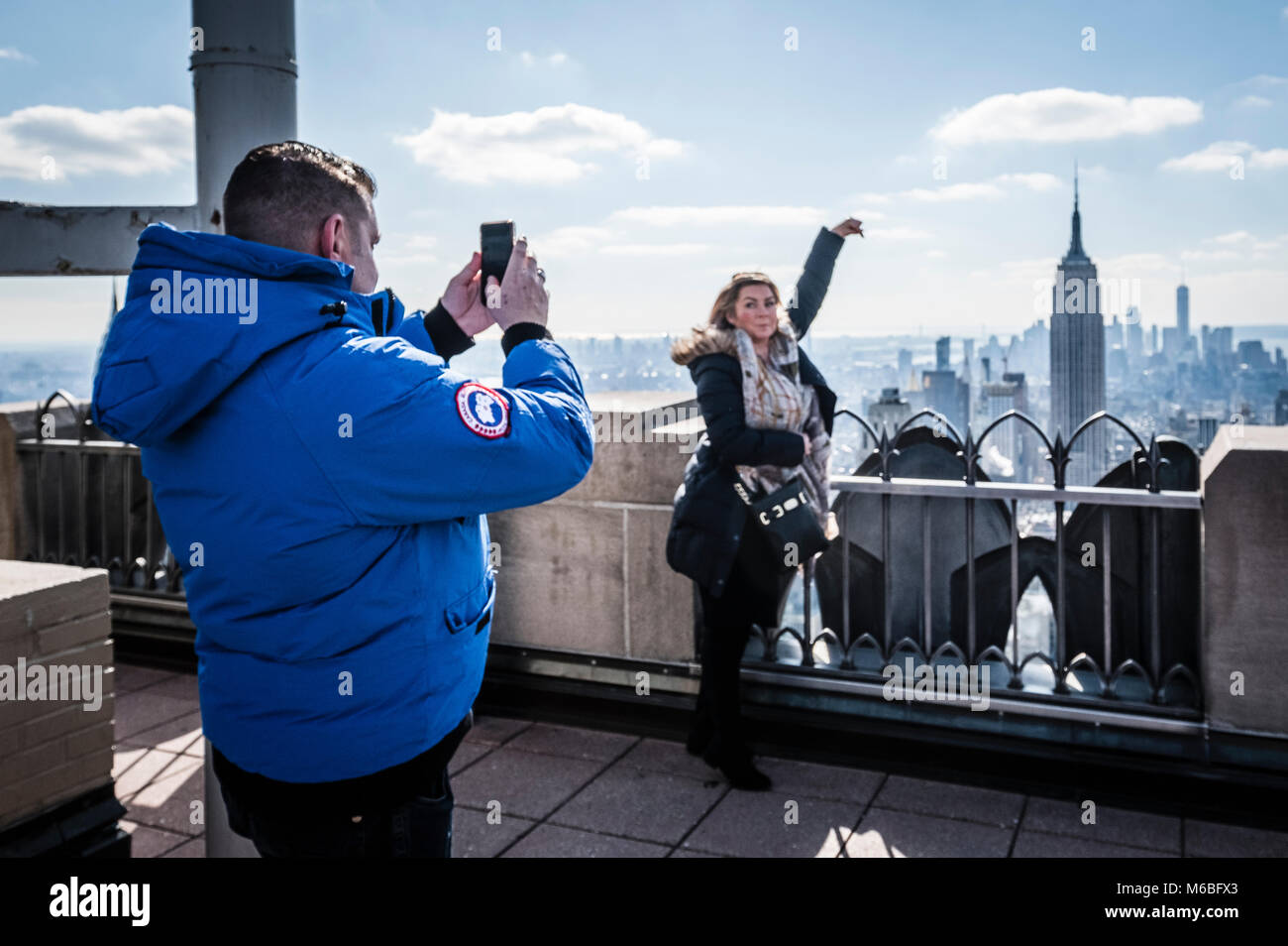 Tourist and locals at the Top of the Rock Observatory, Feb. 2018 Stock ...