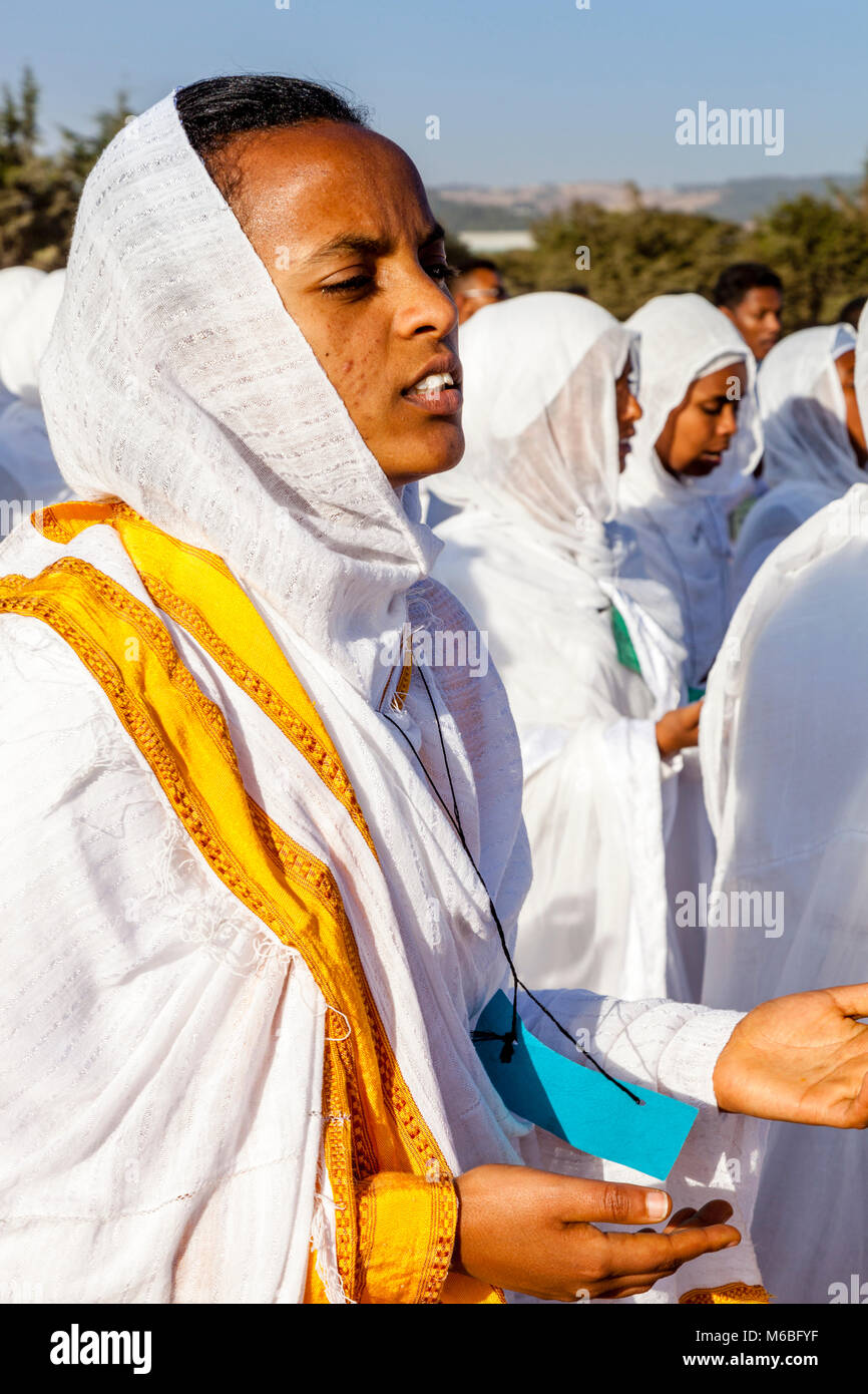 A Procession Of Ethiopian Orthodox Christians Arrive At The Jan Meda ...