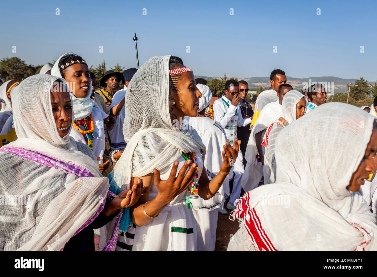 A Procession Of Ethiopian Orthodox Christians Arrive At The Jan Meda ...