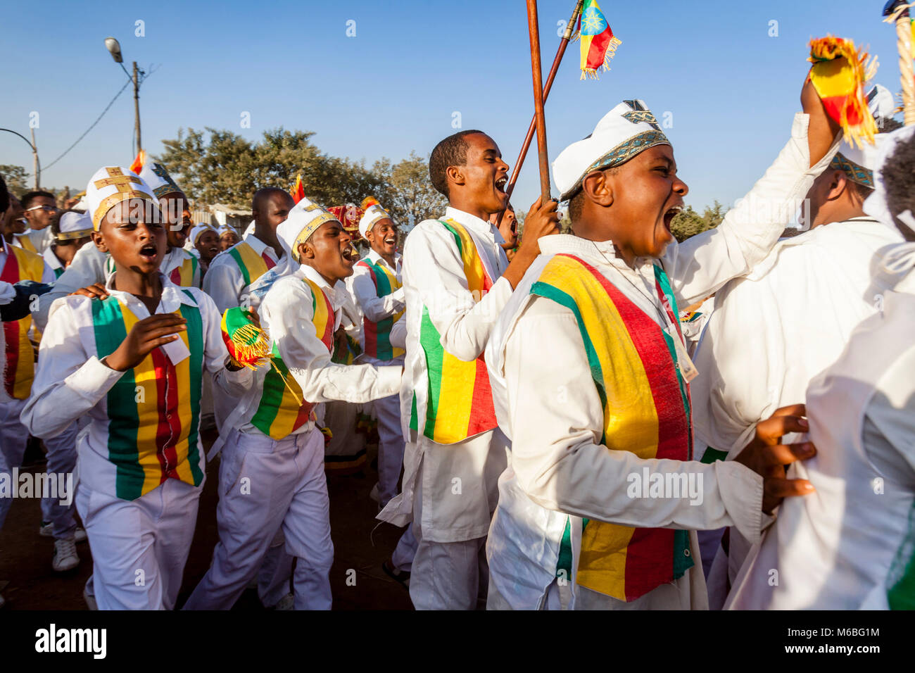 A Procession Of Ethiopian Orthodox Christians Arrive At The Jan Meda ...