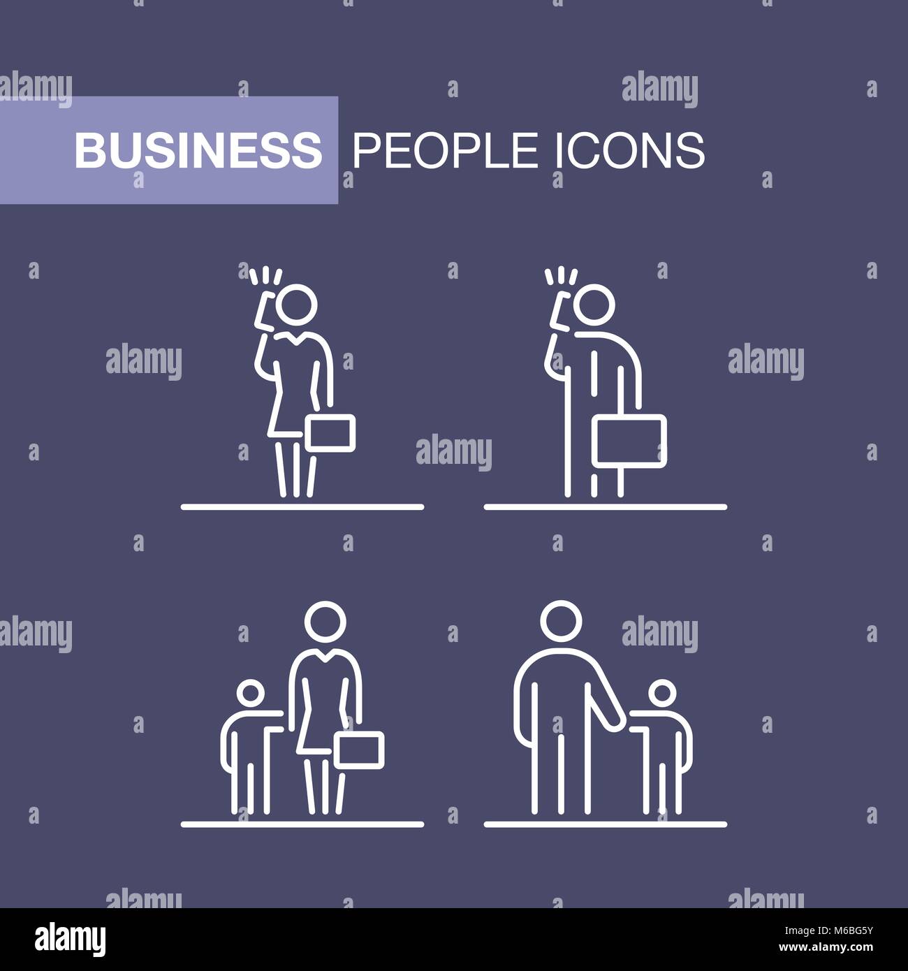 Business people icons set simple line flat illustration Stock Vector ...