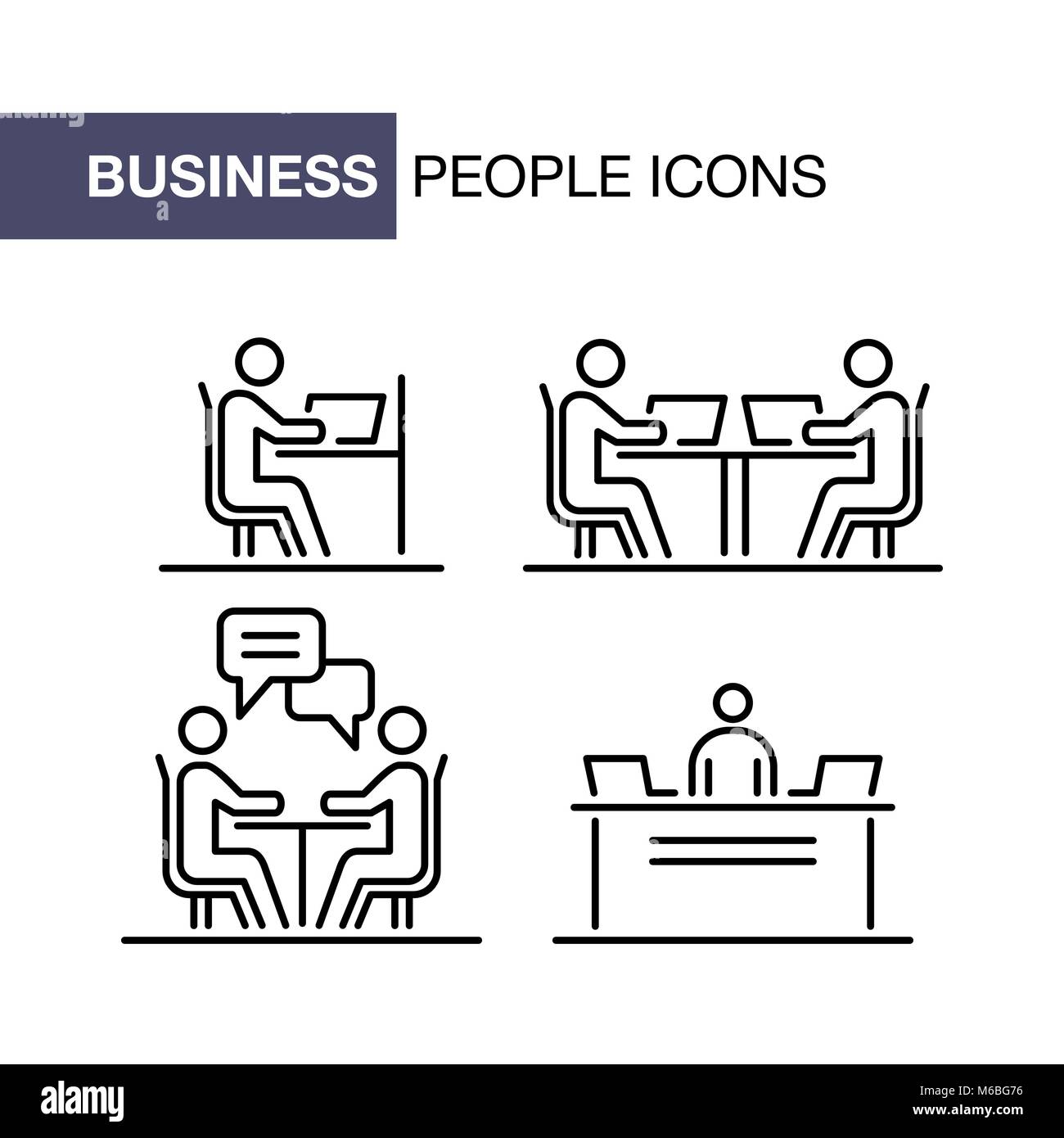 Business people icons set simple line flat illustration Stock Vector ...