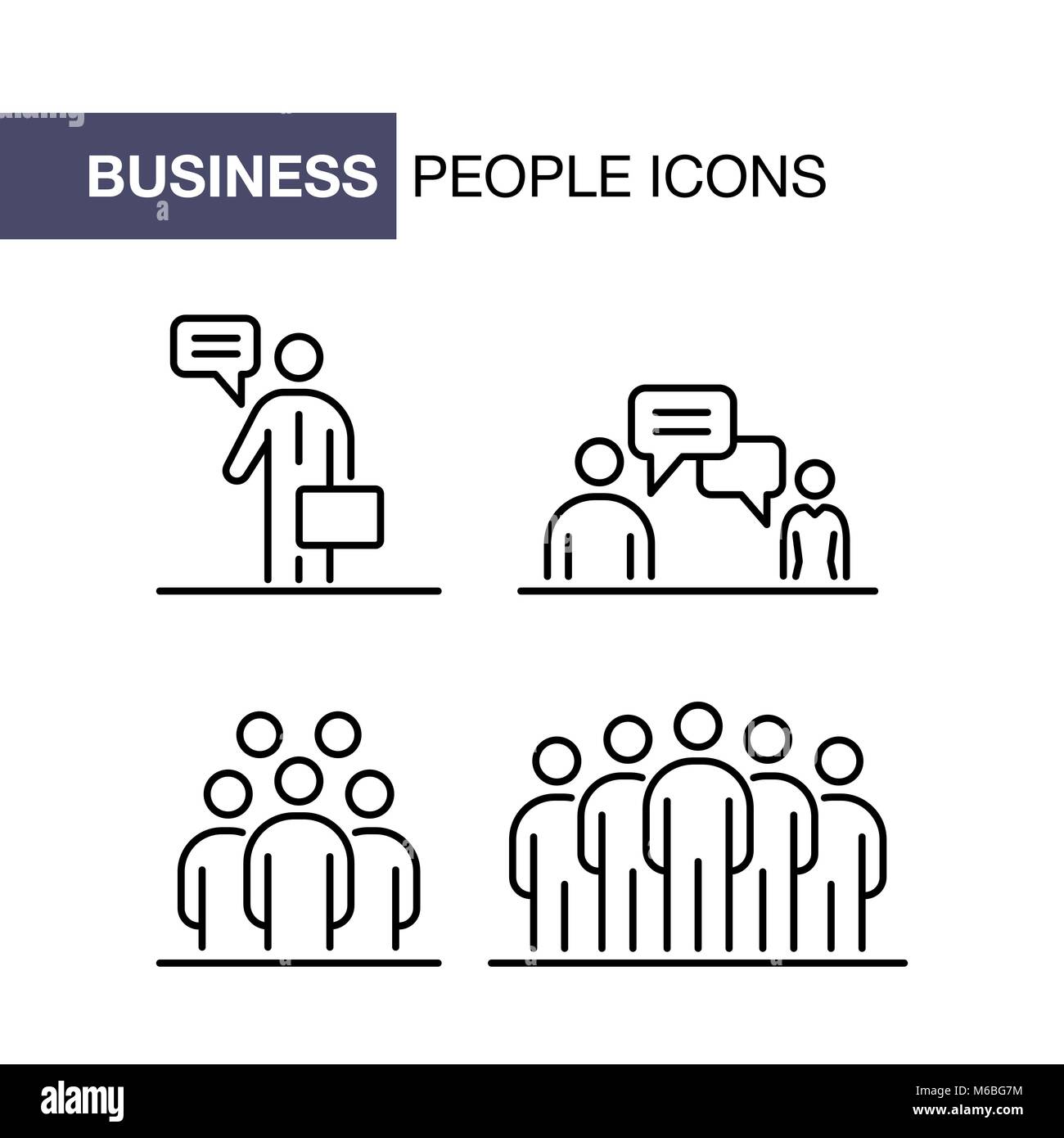 Business people icons set simple line flat illustration Stock Vector ...
