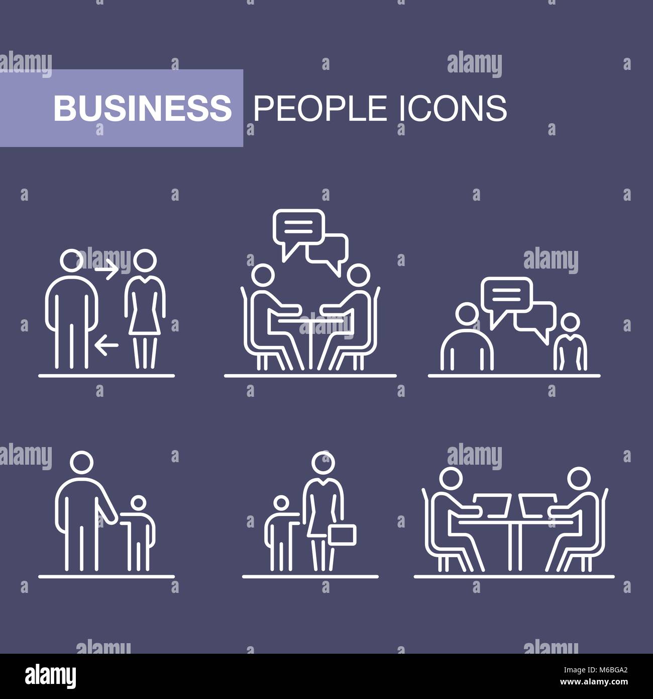 Business people icons set simple line flat illustration Stock Vector ...