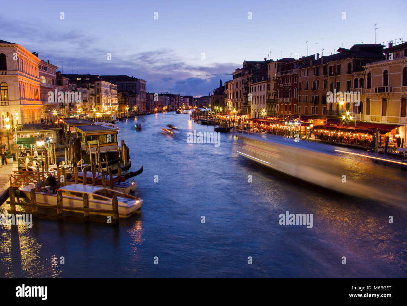 Grand Canal in Venice, Italy. Night scene from Rialto Bridge Stock ...