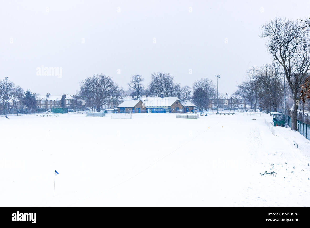 Ladywell Fields Race Track Covered in Snow, London Stock Photo - Alamy
