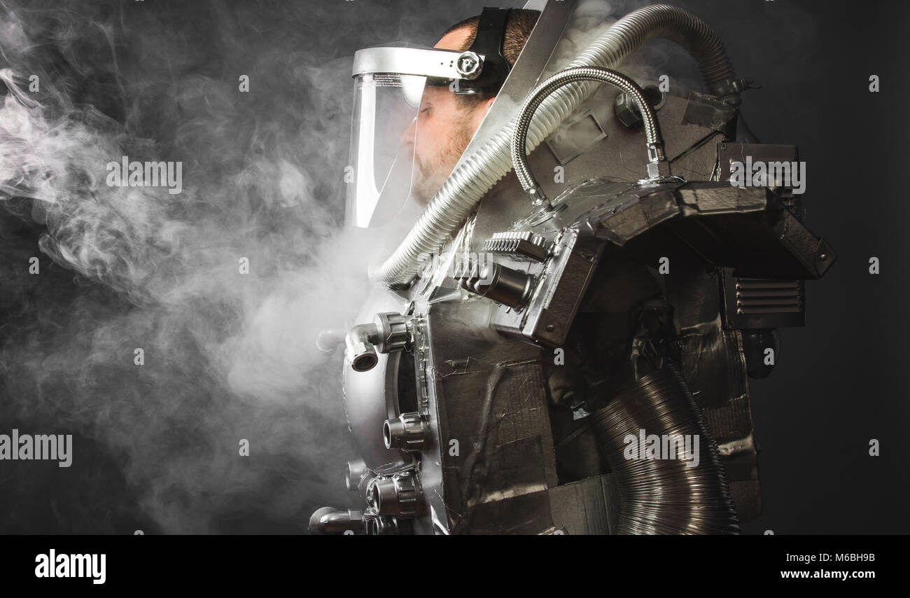 Exploration astronaut, space man's costume made with cardboard and ...