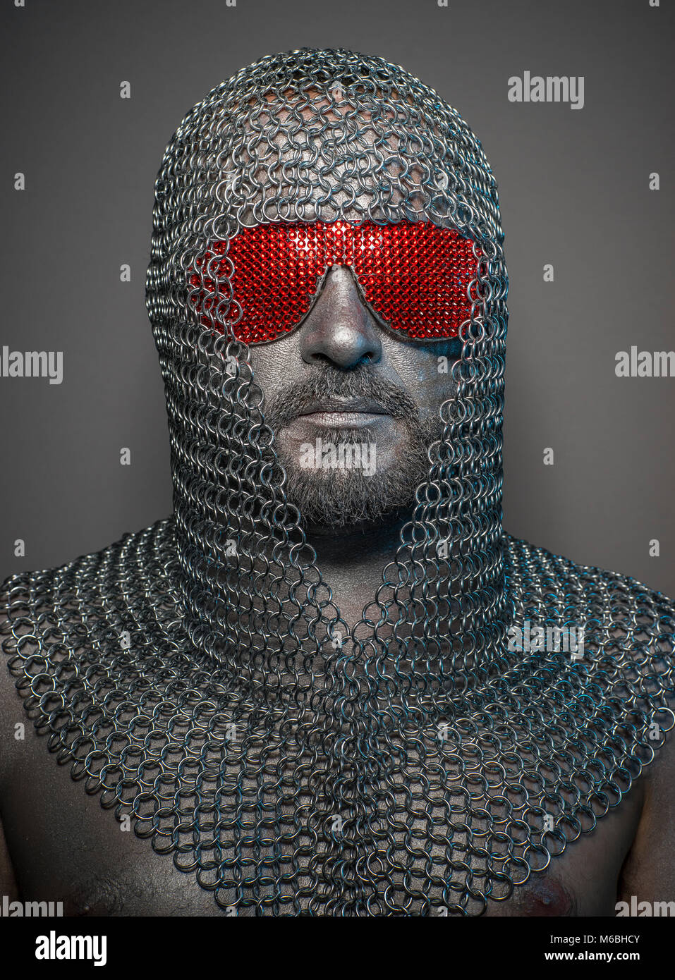 Network firewall, man with iron armor and red glasses, concept of ...