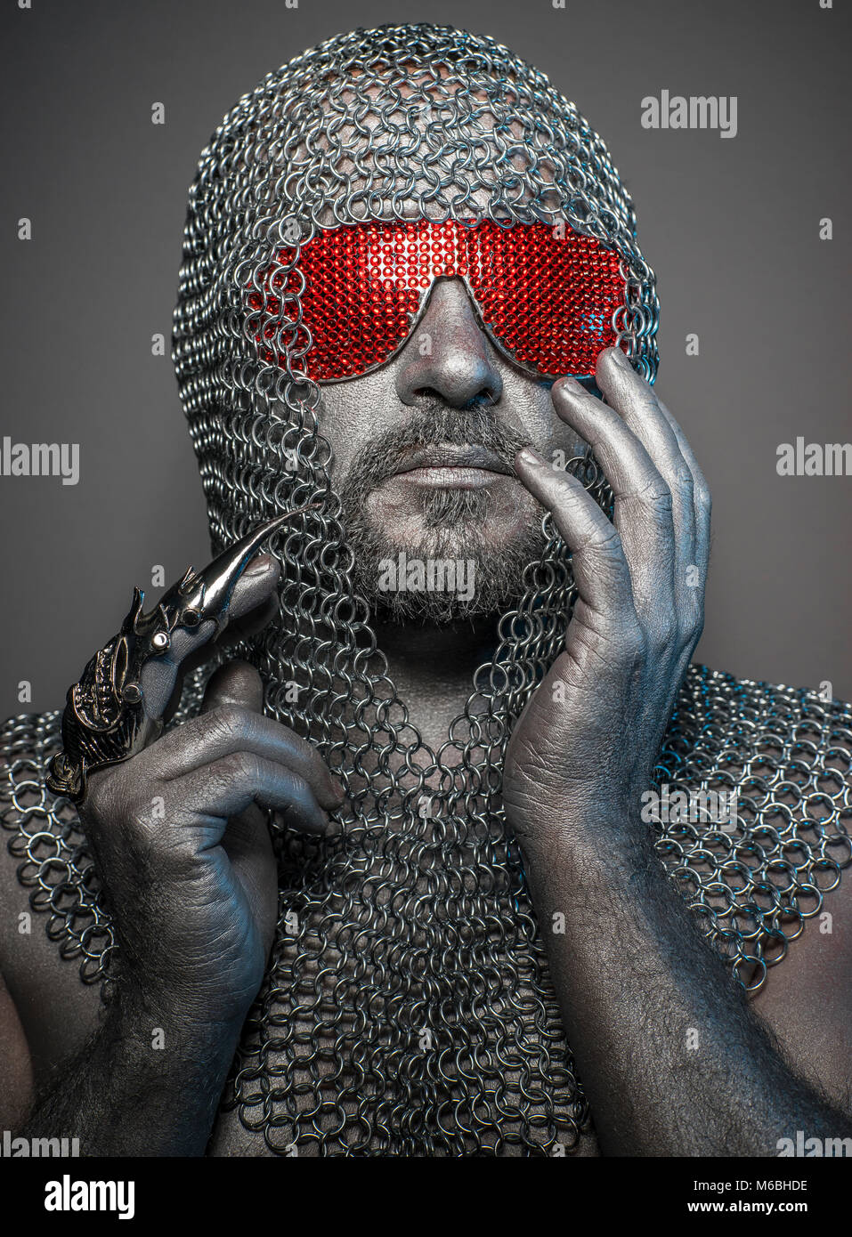information firewall, man with iron armor and red glasses, concept of ...
