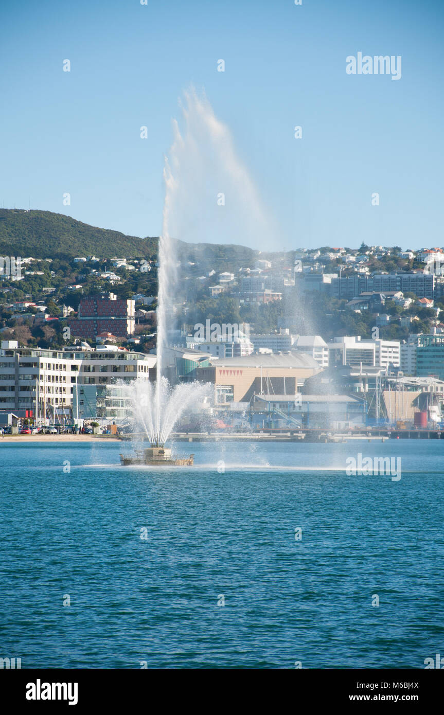 Water Fountain In Wellington Harbour Stock Photo - Alamy