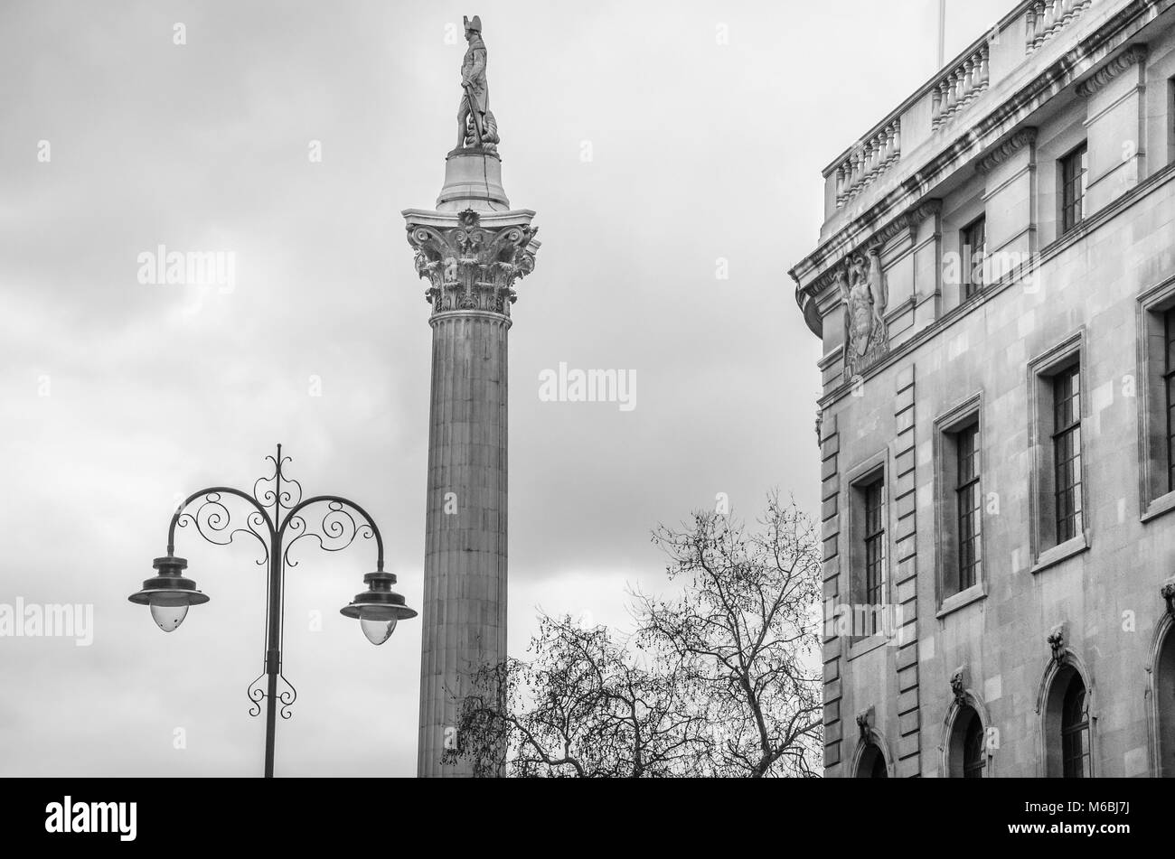 LONDON, UK - FEB. 18, 2018: Nelson's Column is a monument in Trafalgar ...
