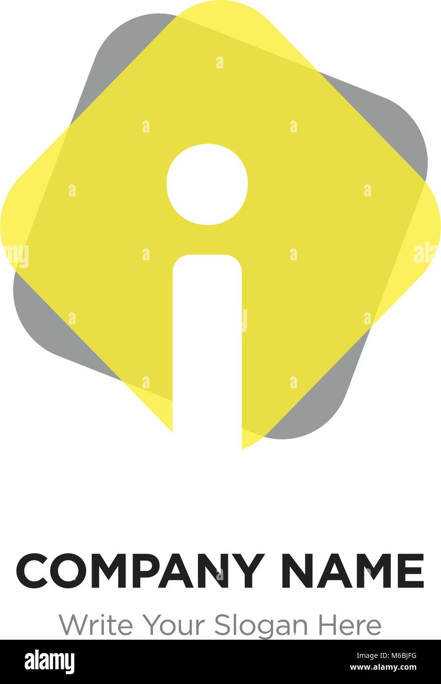 Abstract letter i logo design template. white vector icon on yellow ...